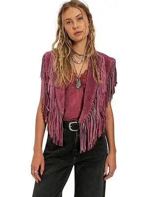 UNDERSTATED LEATHER Wide Eyes Suede Fringe Collar - Mauve