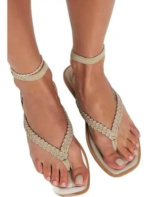 Free People Waverly Whipstitch Thong Sandals - Sunstone Sand Suede Combo