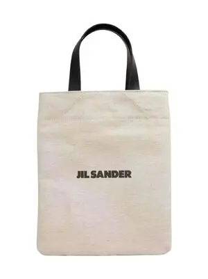 JIL SANDER Logo-printed Tote Bag With Leather Handles - Neutrals