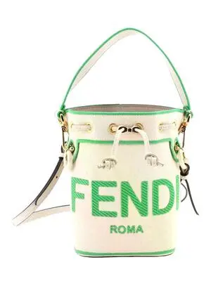 Fendi Logo Mon Tresor Embroidered Canvas Mini Bucket Bag - Green