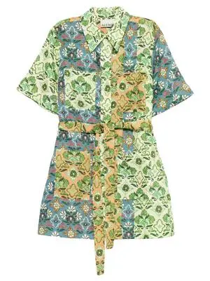 ALEMAIS Floral-print Belted Mini Dress - Green