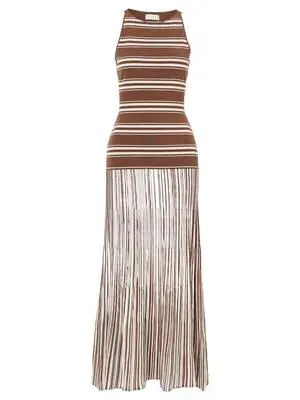 Faithfull The Brand Tore Striped Ribbed Stretch-cotton Jersey Maxi Dress - Brown