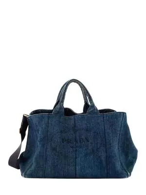 Prada Canapa Denim Large Tote Bag - Blue