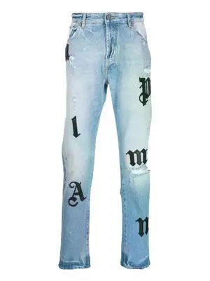 Palm Angels Logo-patches Straight-leg Jeans - Blue