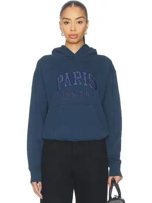 ANINE BING Debbie Shrunken Paris Hoodie - Washed Navy