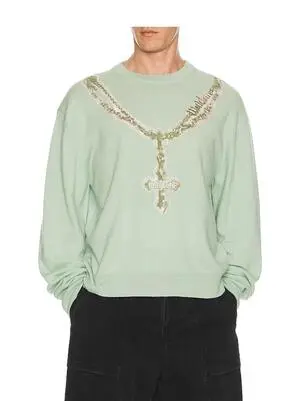 We11Done Pearl Logo Necklace Print Pullover - Mint