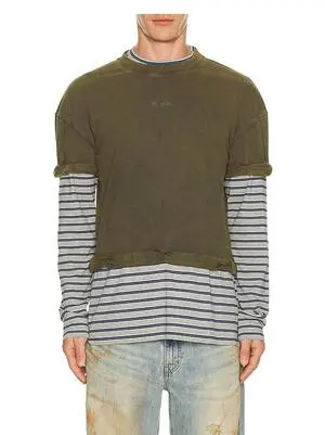 We11Done Layered Striped T-shirt In Green - Grey