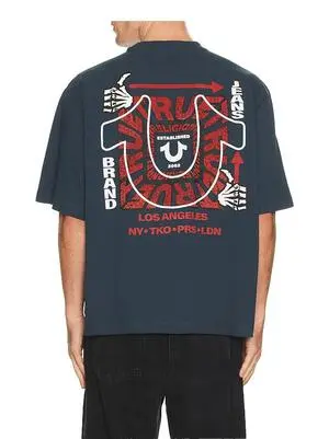 True Religion Thumbs Up Boxy Tee In Navy - Midnight Navy