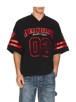 True Religion Football Knit Boxy Jersey In Black - Jet Black