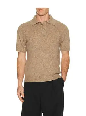 ENTIRE STUDIOS Short Sleeve Knit Polo In Brown - Camel