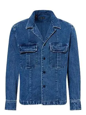 TOM FORD Striped Camp-collar Denim Shirt - Washed Indigo