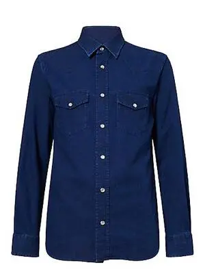 TOM FORD Curved-hem Slim-fit Denim Shirt - Navy