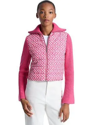 Michael Kors Quilted Graphic Logo And Knit Jacket - Pink