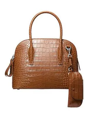 Michael Kors Kaitlin Medium Crocodile Embossed Leather Satchel - Brown
