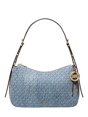 Michael Kors Nolita Medium Signature Logo Print Denim Convertible Shoulder Bag - Blue