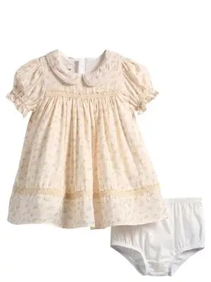 PIPPA & JULIE Floral Puff Sleeve Dress & Bloomers Set - Cream