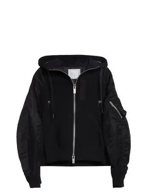 Sacai Sponge Sweat X Nylon Twill Full Zip Hoodie - Black