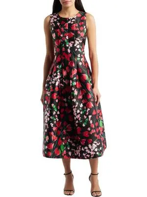 Julia Jordan Floral Fit & Flare Midi Dress - Black Multi