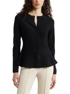 Nordstrom Flared Crewneck Cardigan Black