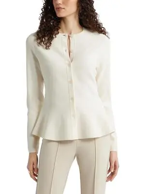 Nordstrom Flared Crewneck Cardigan Ivory Tofu