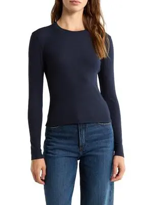 FRAME Long Sleeve Rib Crewneck T-shirt - Navy