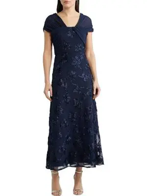 Js Collections Floral Embroidered Gown - Deep Navy