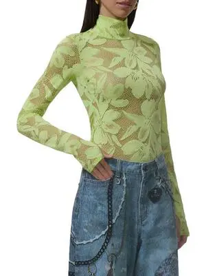 AFRM Zadie Turtleneck Sheer Lace Top - Lime Essence