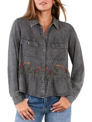 BILLY T Embroidered Button-up Shirt - Grey Wash