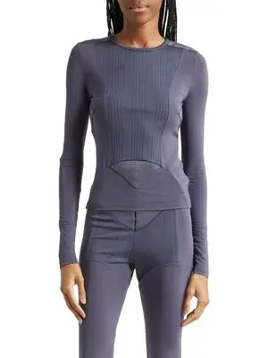 Jean Paul Gaultier Jersey & Rib Long Sleeve Top - Petrol