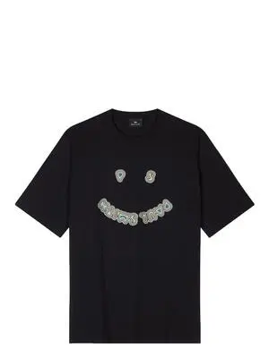 Paul Smith Organic Cotton 'happy' Graphic T-shirt - Black