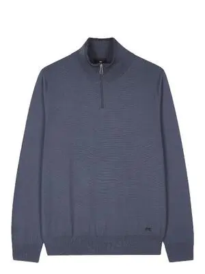 Paul Smith Washed Merino Wool Half-Zip Sweater Blue