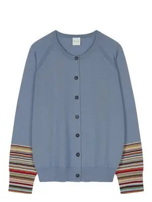 Paul Smith Striped Cuff Wool Cardigan - Blue