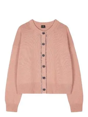 Paul Smith Contrast-stitch Placket Knitted Merino-blend Cardigan - Pink