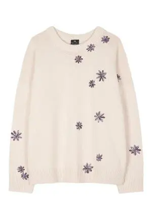 Paul Smith Knitted Floral Embroidered Sweater - White