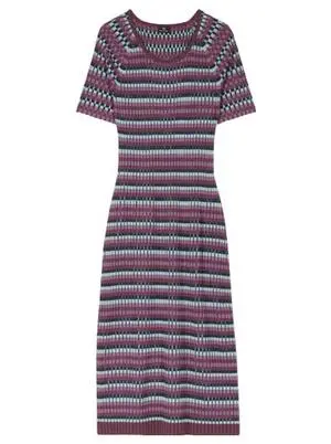 Paul Smith Striped Pleated Rib Knit Dress - Blue
