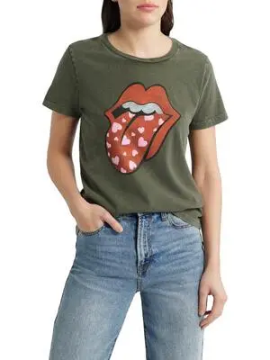 Lucky Brand Rolling Stones Heart Lip Graphic T-shirt - Peat