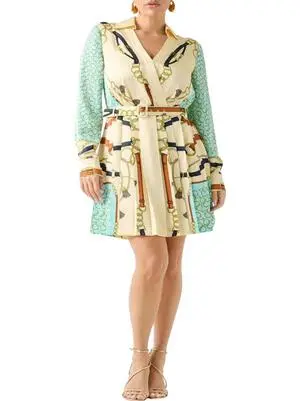 MARCIANO Print Wrap Mini Shirtdress - Brown
