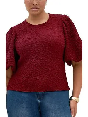 City Chic Textured Puff Sleeve Top - Shiraz