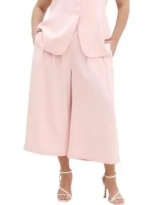 City Chic Cropped Wide Leg Trousers - Heavenly Pink