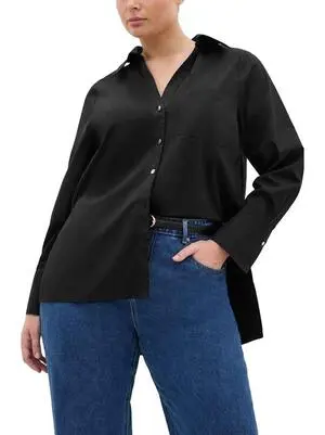 City Chic Elevated Stretch Woven Button-up Shirt - Black