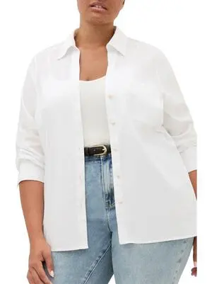 City Chic Elevated Stretch Woven Button-up Shirt - White