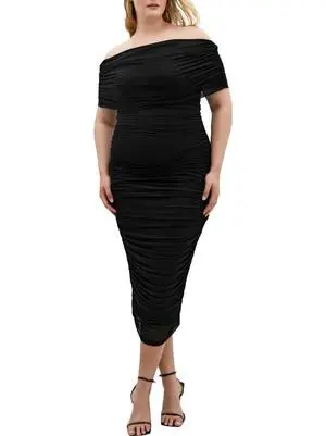 CITY CHIC Off-The-Shoulder Mesh Midi Dress