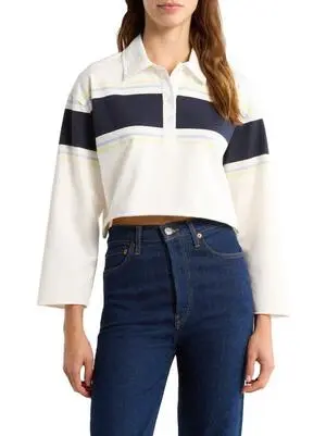 RE/DONE Stripe Cotton Crop Rugby Polo - Off White Stripe