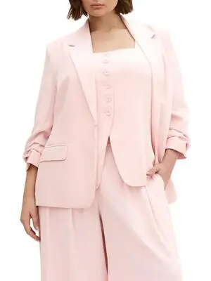 City Chic Abbie Ruched Sleeve Blazer - Heavenly Pink