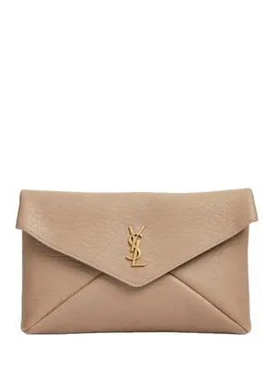Saint Laurent Large Cassandre Leather Envelope Clutch Dusty Grey
