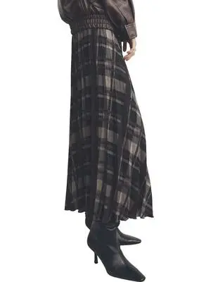 MANGO Pleated Checkered Midi Skirt