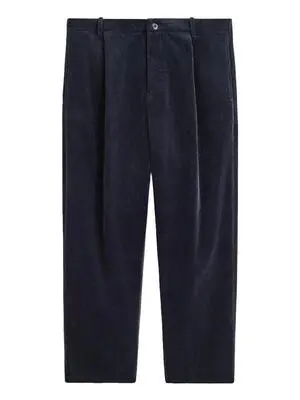 Cos Pleated Corduroy Relaxed-fit Straight-leg Pants - Navy