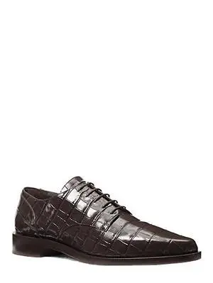 Michael Kors Annette Crocodile Embossed Patent Leather Oxfords - Brown