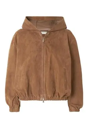 Nour Hammour Leo Paneled Suede Hoodie - Brown