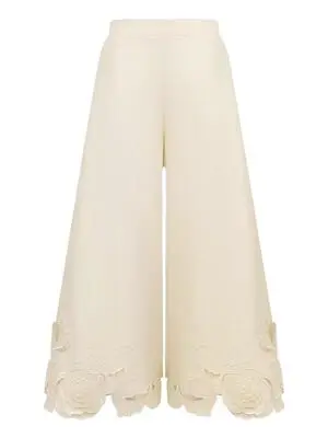 LEO LIN Floral-appliqué Palazzo Pants - Neutrals
